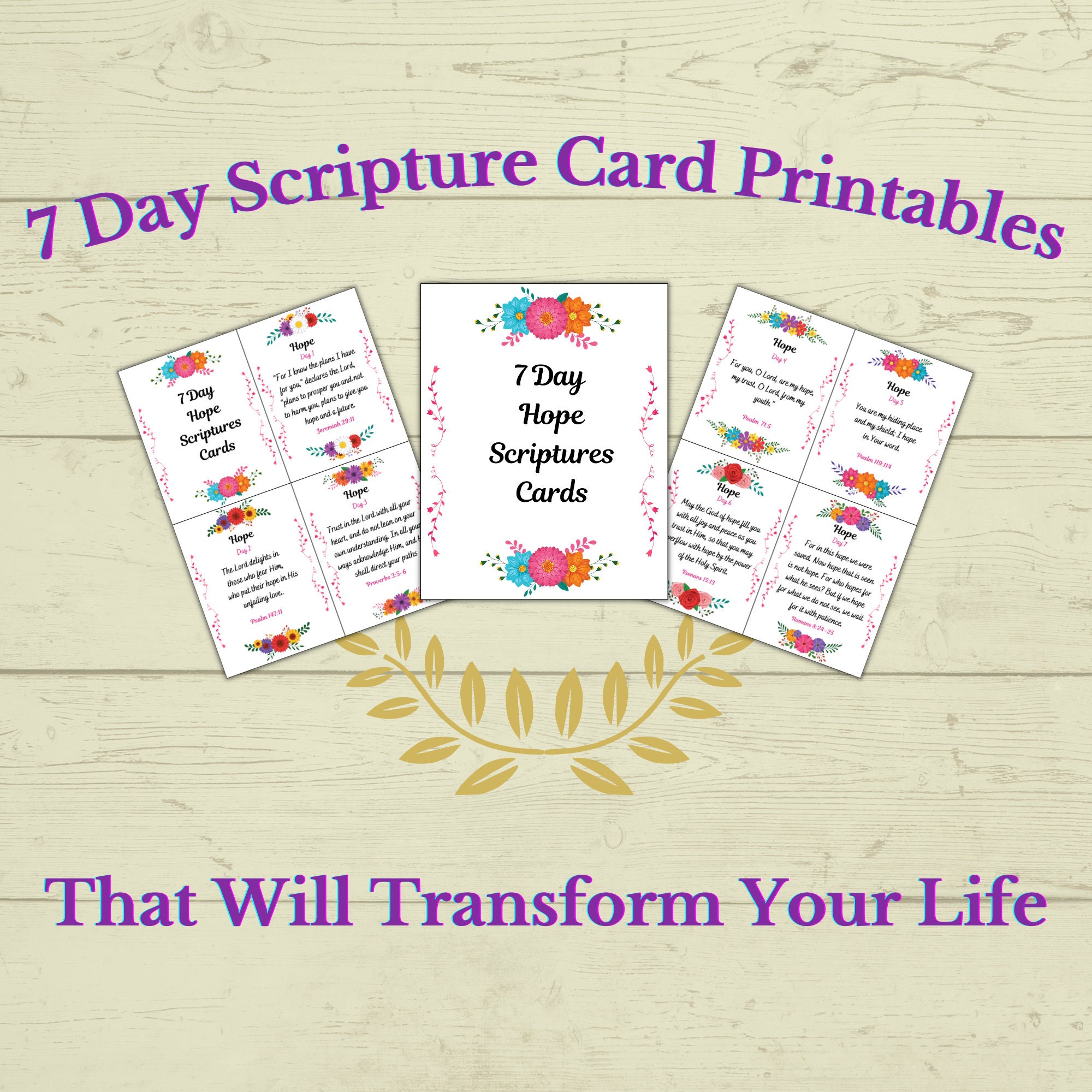 Digital Set of 7 Hope Cards, Themed Bible Verses, 4.3x5.5" Cards ...