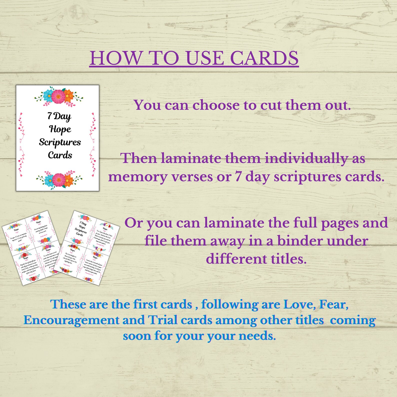 Digital Set of 7 Hope Cards, Themed Bible Verses, 4.3x5.5" Cards ...