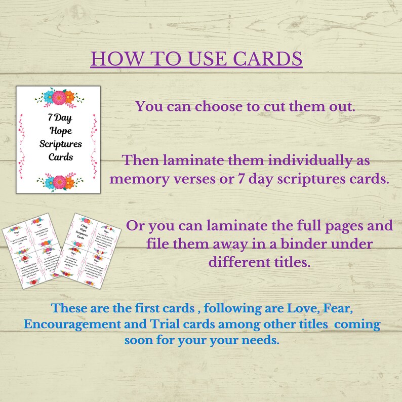 Digital Set of 7 Hope Cards, Themed Bible Verses, 4.3x5.5" Cards ...