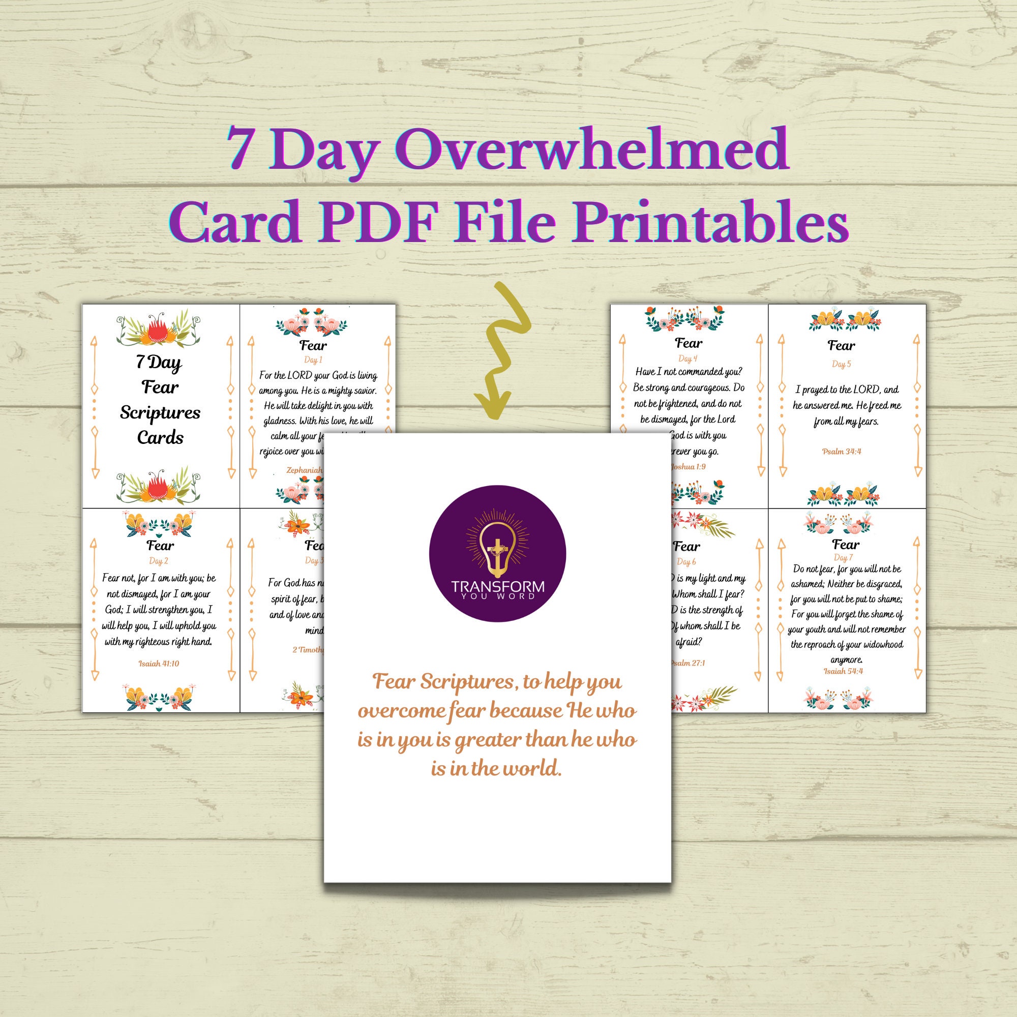 Digital Set of 7 Fear Cards, Themed Bible Verses, 4.3x5.5 Cards ...