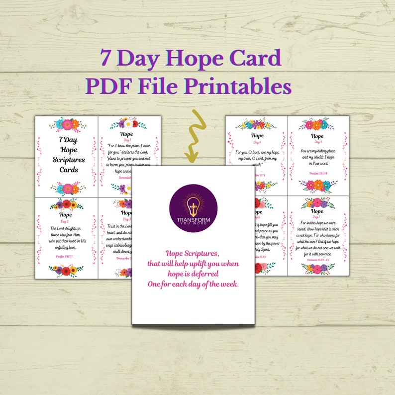 Digital Set of 7 Hope Cards, Themed Bible Verses, 4.3x5.5" Cards ...