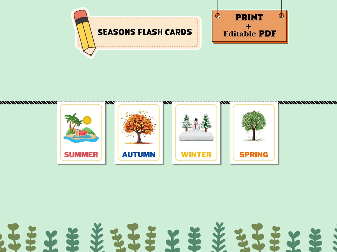 Printable Season Flash Cards for Kids, Seasons Flash Cards, Seasons ...