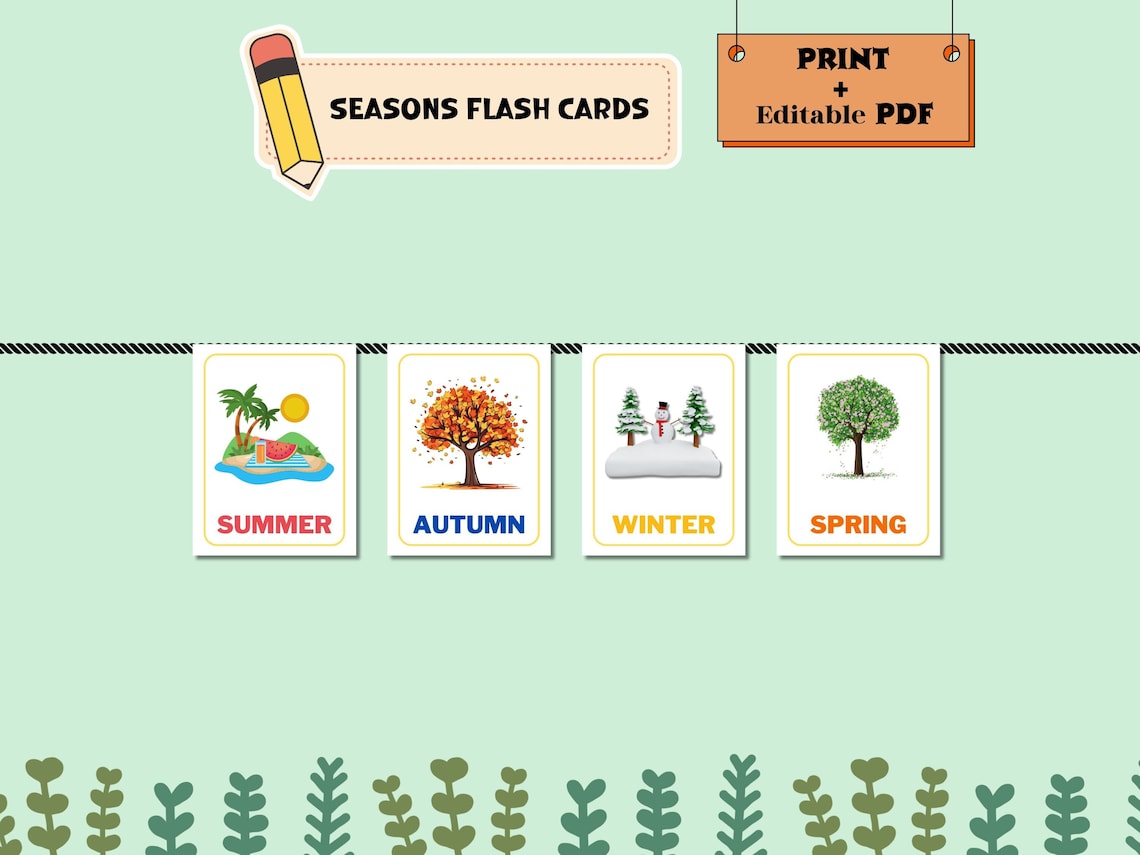 Printable Season Flash Cards for Kids, Seasons Flash Cards, Seasons ...