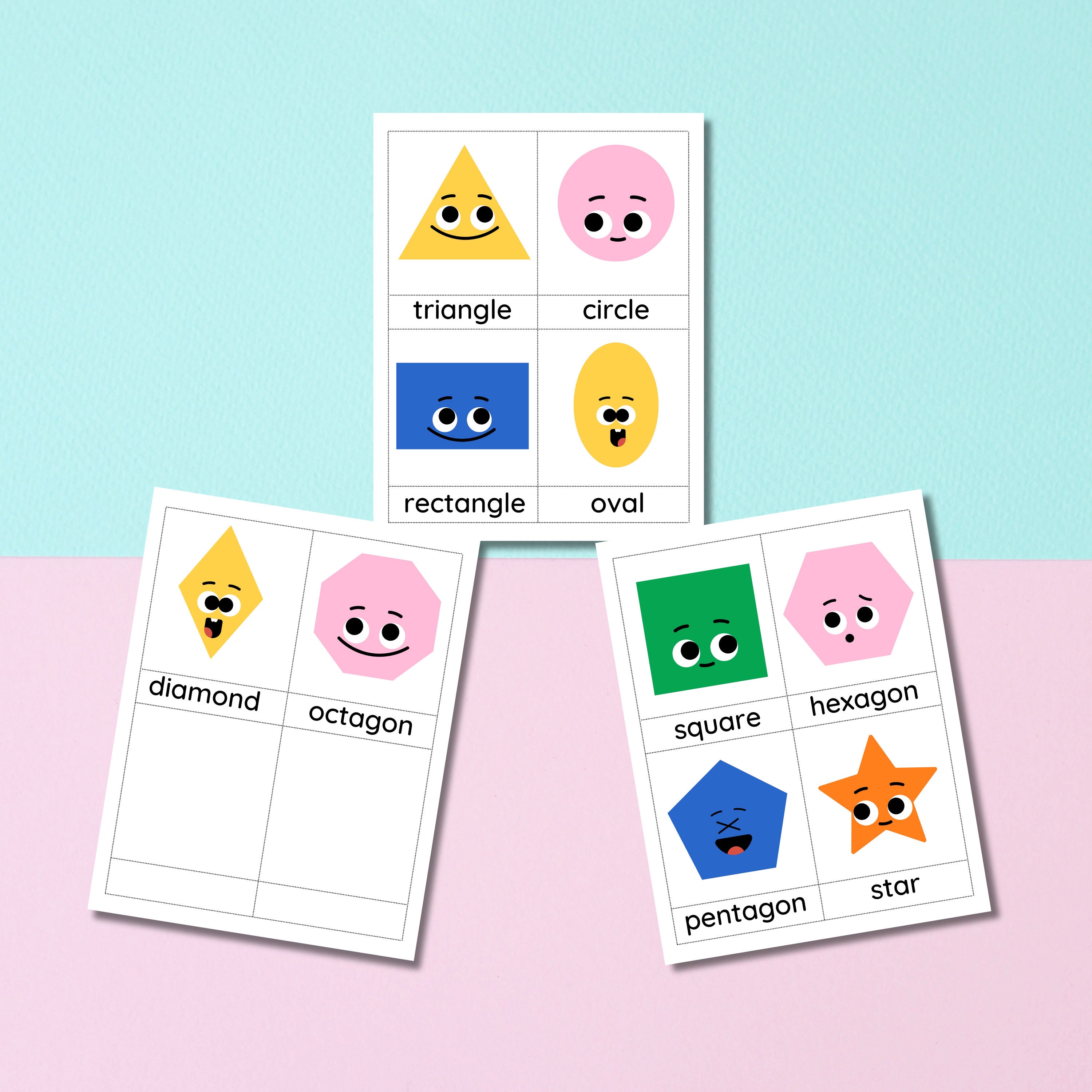 2D GEOMETRIC SHAPES, Printable Shape Flash Cards for Kid, Geometric ...