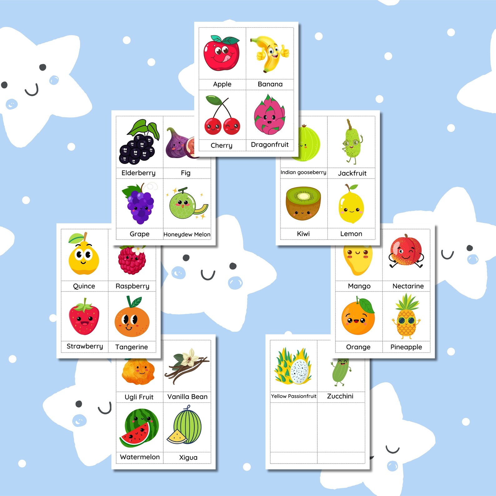 Fun and Educational A-Z Fruits Flash Cards, Fruit Flash Cards for Kids ...