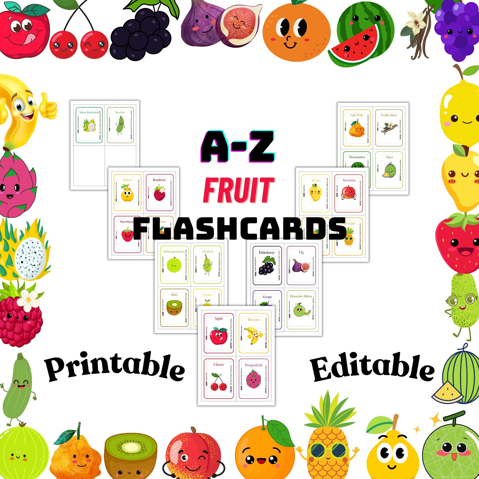 Fun and Educational A-Z Fruits Flash Cards, Fruit Flash Cards for Kids ...