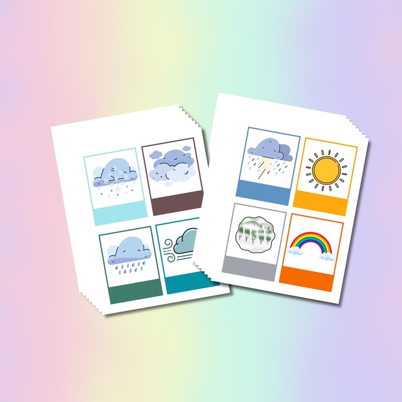 WEATHER Printable Flash Cards for Kids, Weather Flashcards Watercolor ...