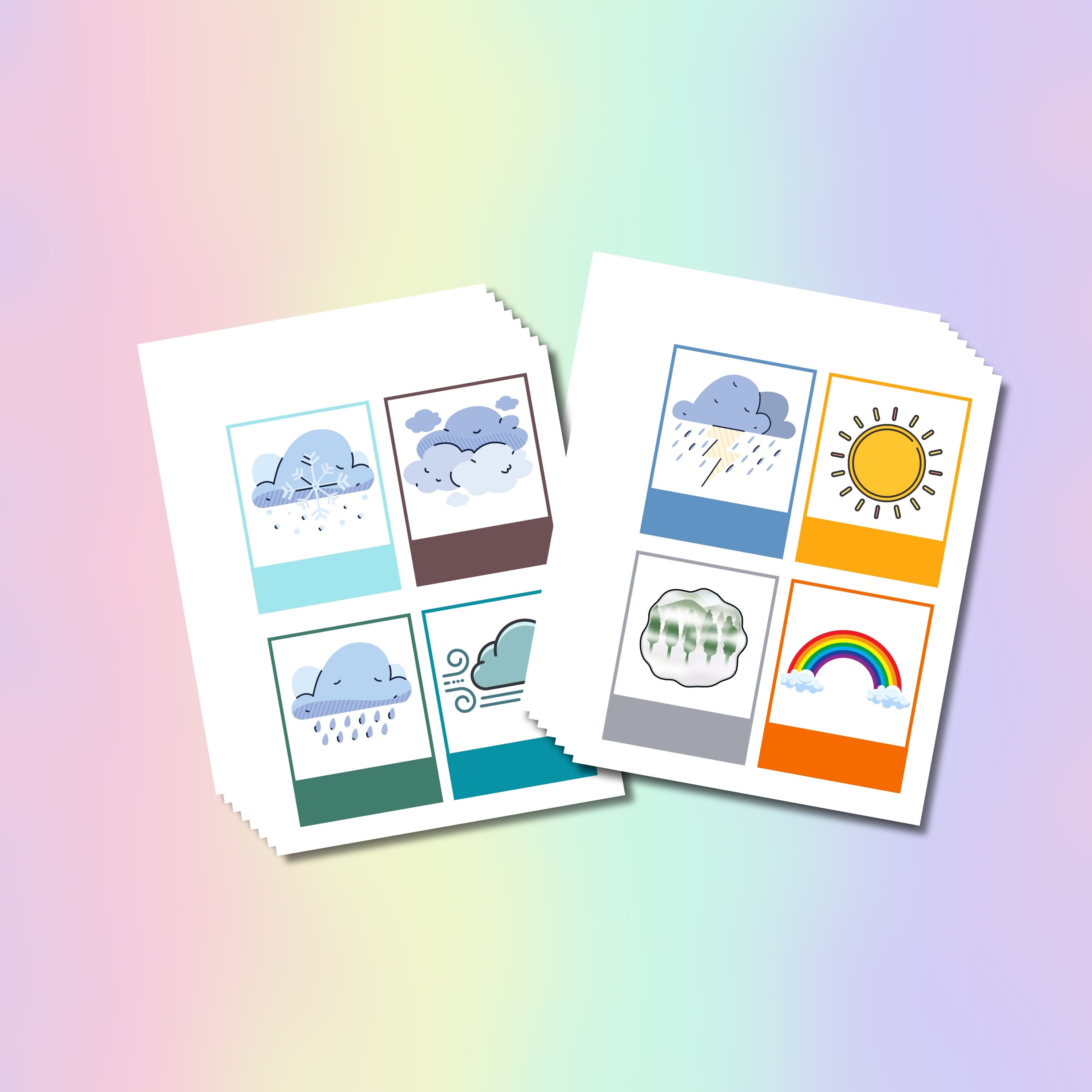 WEATHER Printable Flash Cards for Kids, Weather Flashcards Watercolor ...