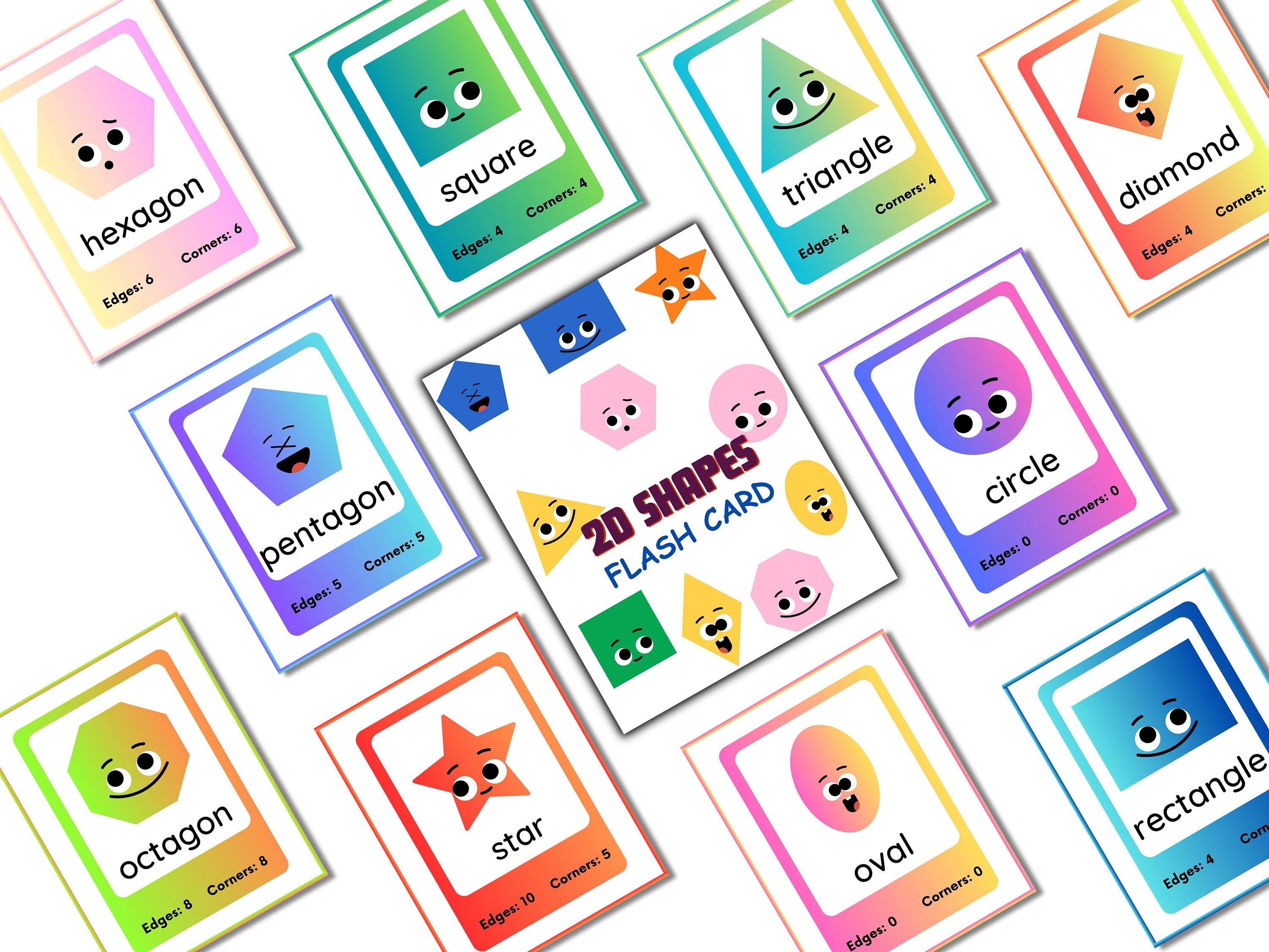 2D GEOMETRIC SHAPES, Printable Shape Flash Cards for Kid, Geometric ...