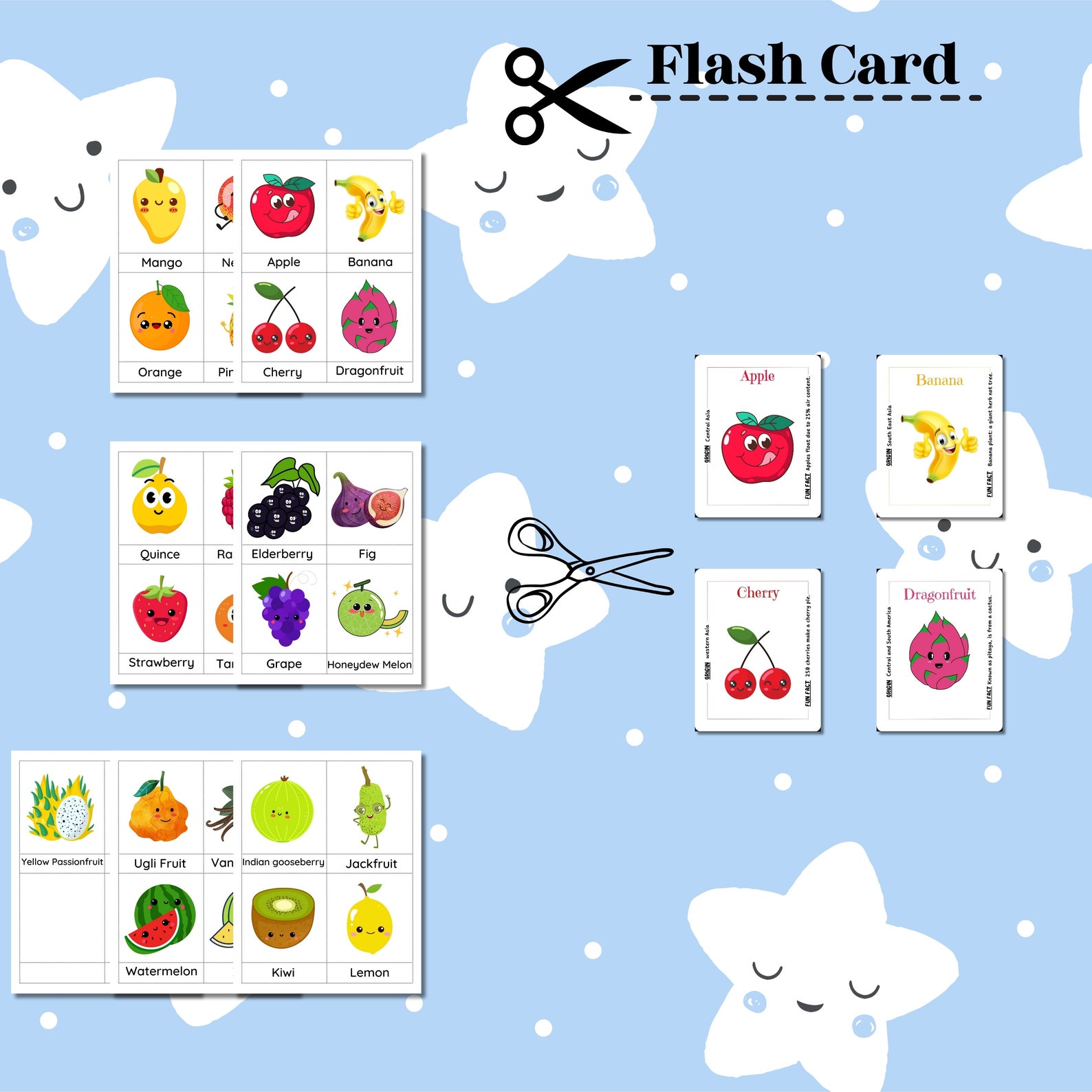 Fun and Educational A-Z Fruits Flash Cards, Fruit Flash Cards for Kids ...