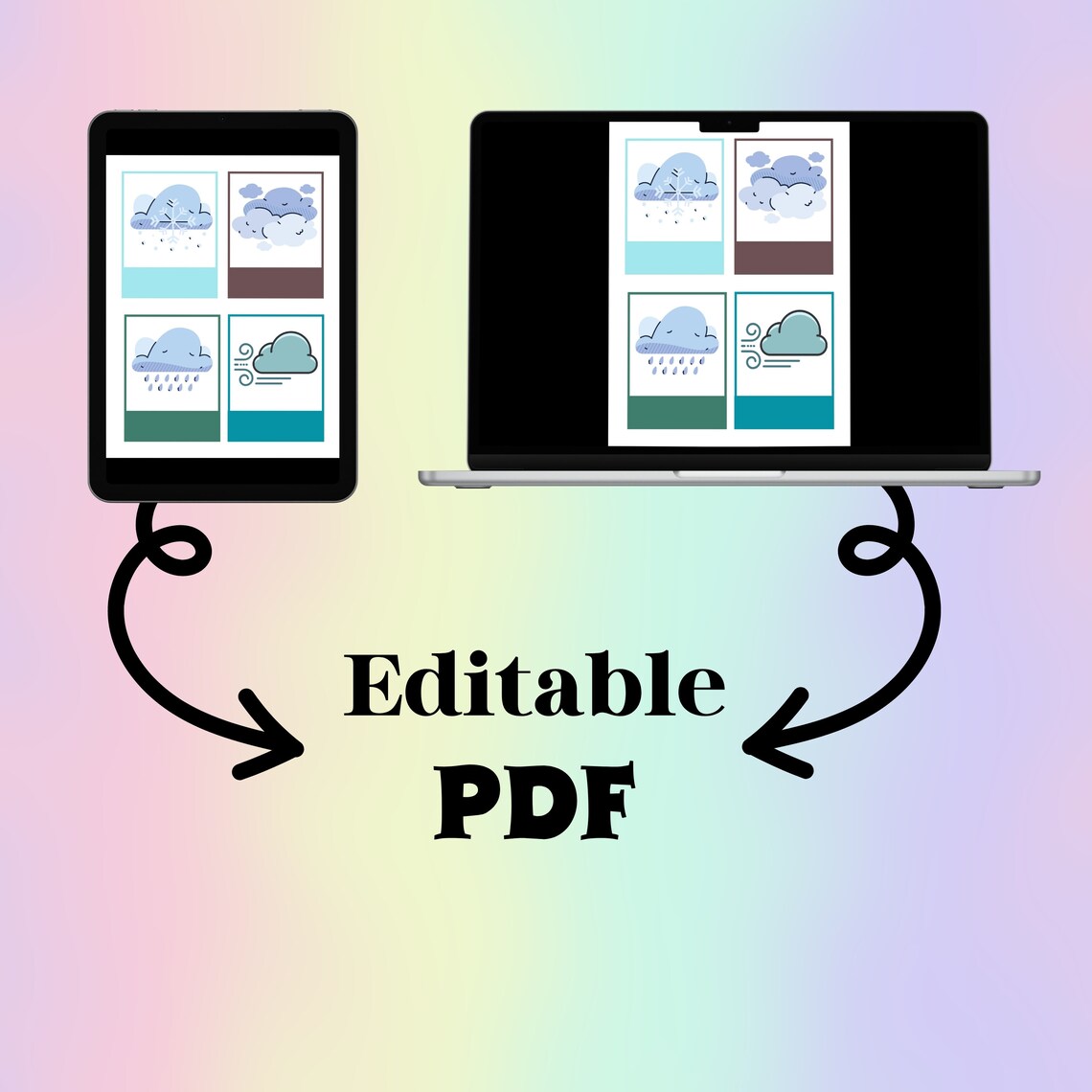 WEATHER Printable Flash Cards for Kids, Weather Flashcards Watercolor ...
