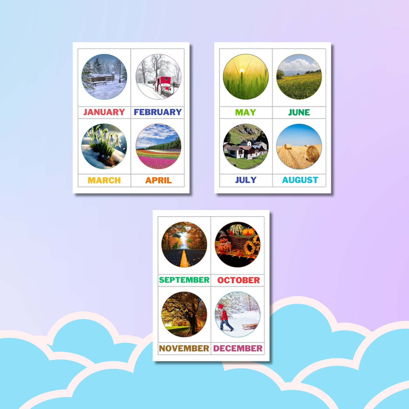 Months of the Year Flashcards, Printable Learning Cards for Children ...