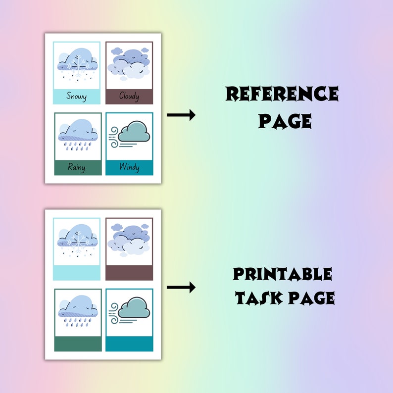 WEATHER Printable Flash Cards for Kids, Weather Flashcards Watercolor ...