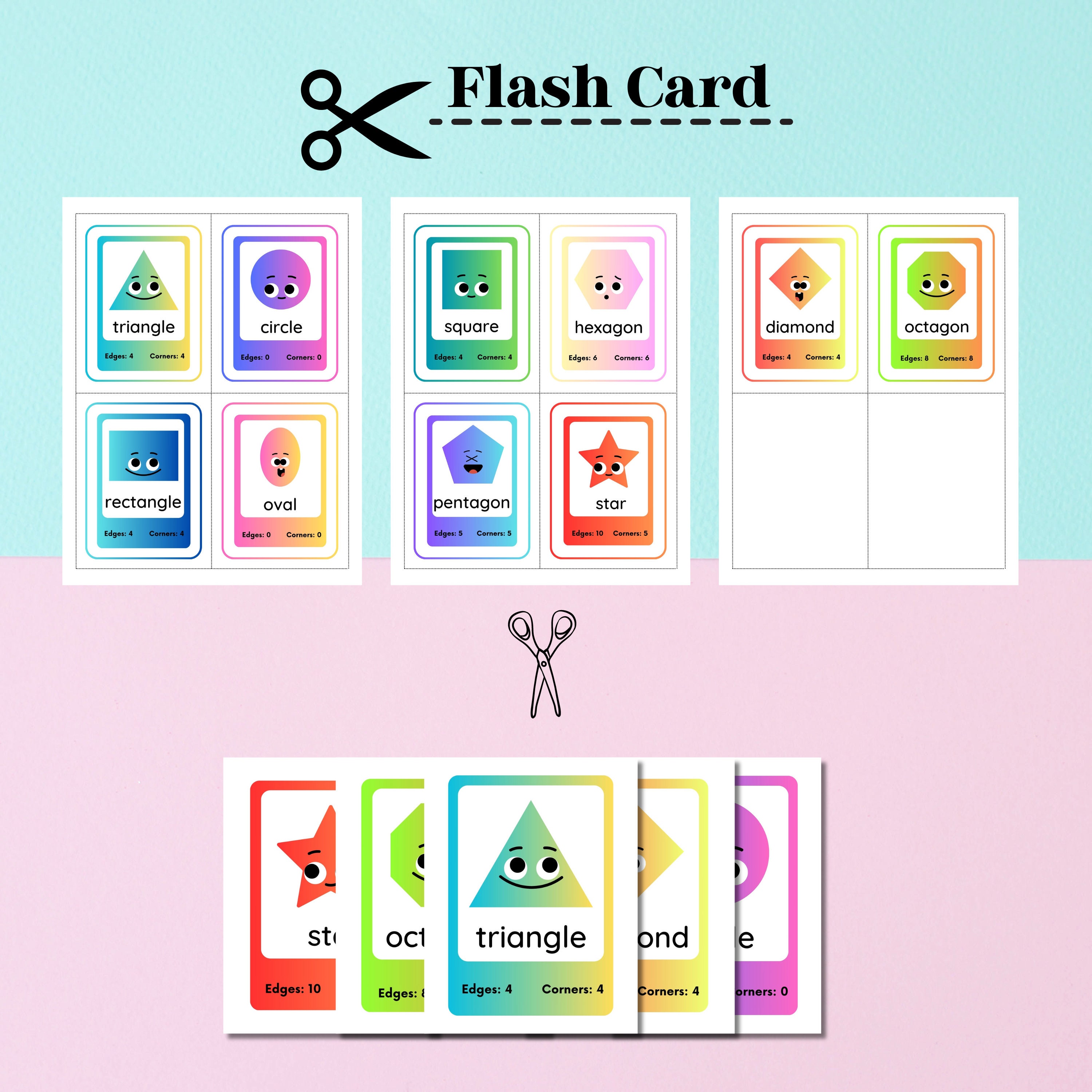 2D GEOMETRIC SHAPES, Printable Shape Flash Cards for Kid, Geometric ...