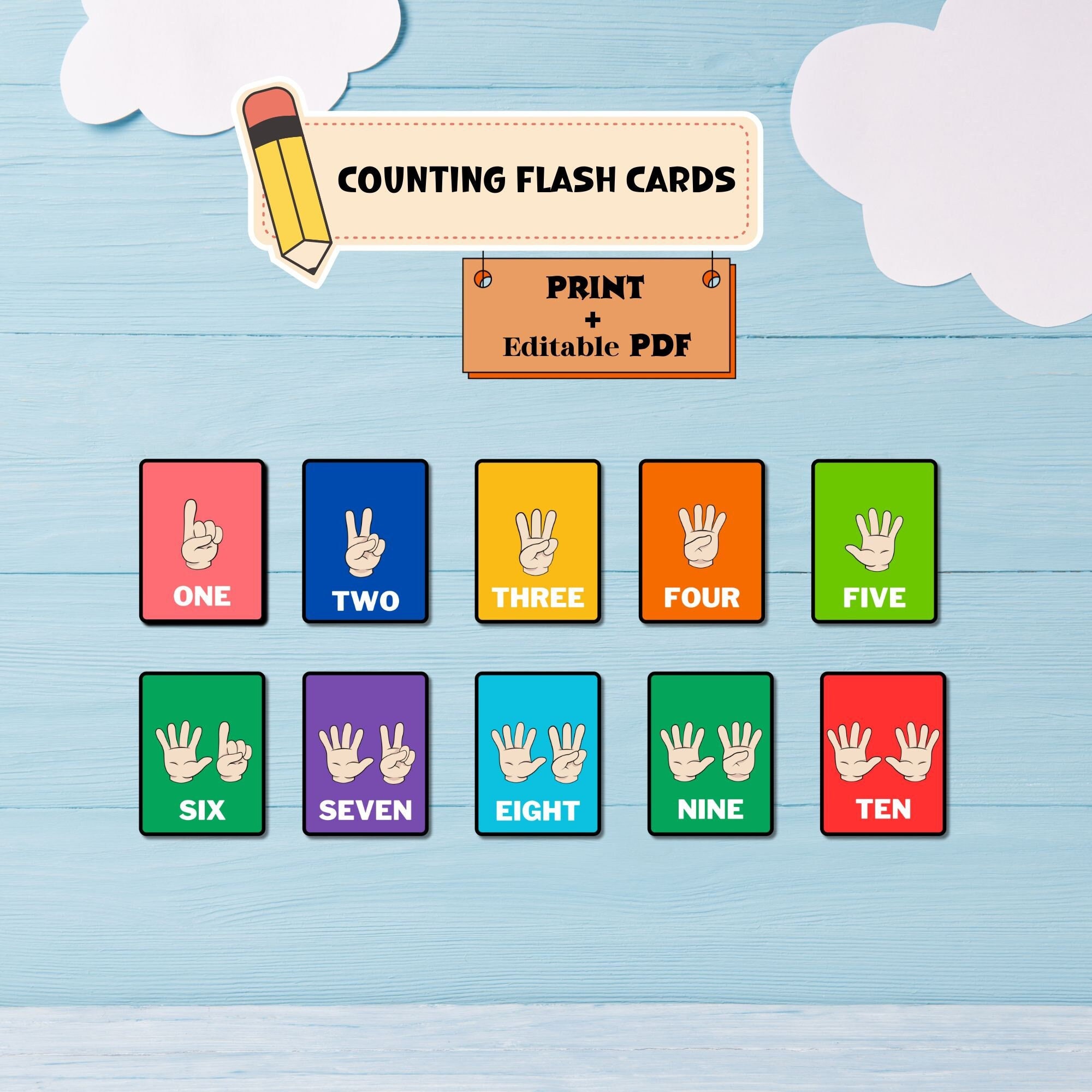 Counting Flashcards for Kids, Preschool Counting Flash Cards, 10 Number ...