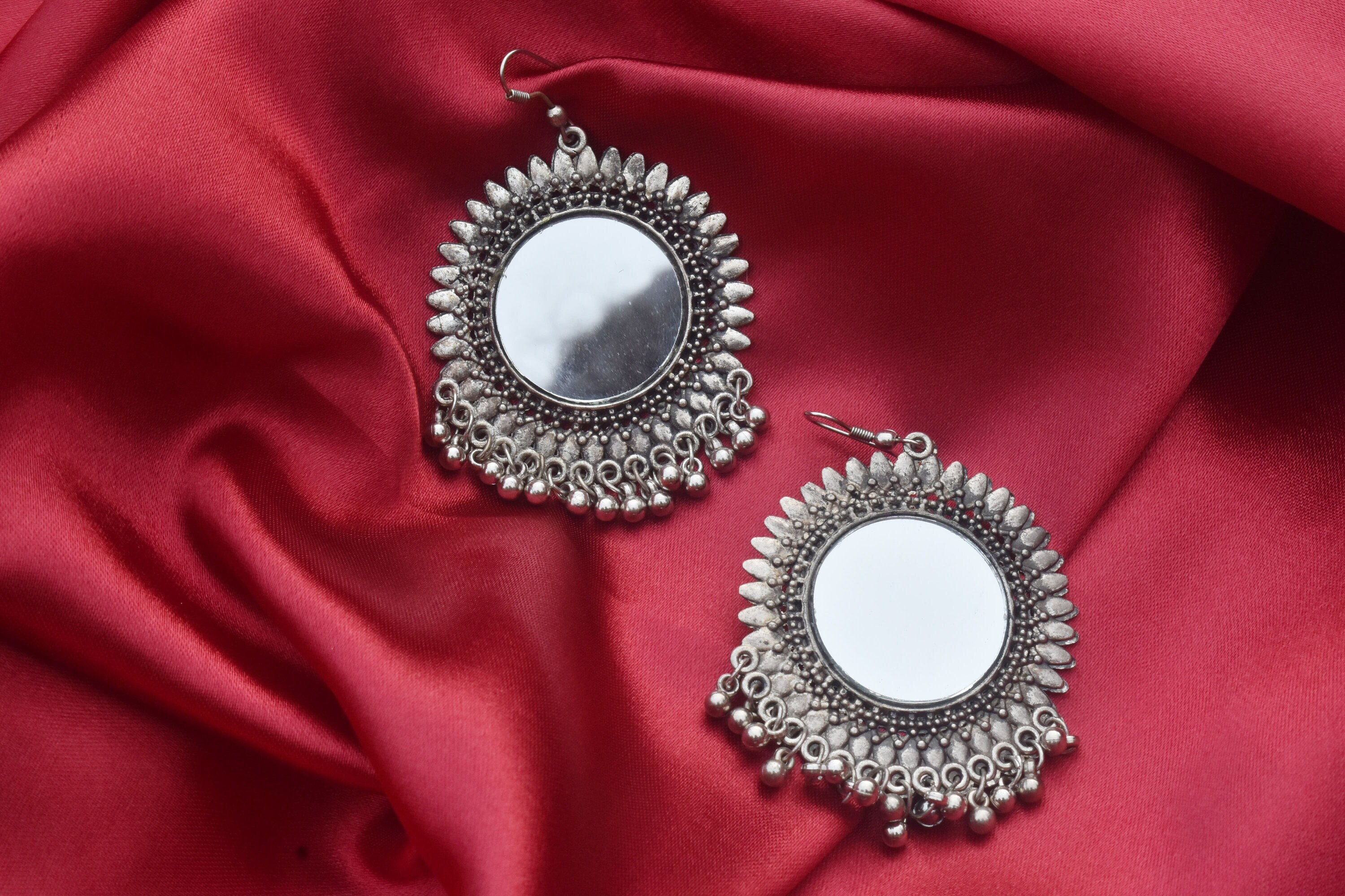 New Arrival Mirror Earrings Silver Earrings Sharara Earrings Traditional Jhumka Oxidized Earrings. Best Gift for Her. Etsy