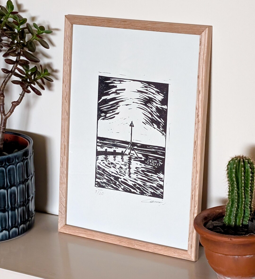 Witterings Beach Original Linocut Print - Handprinted Coastal Wall Art ...