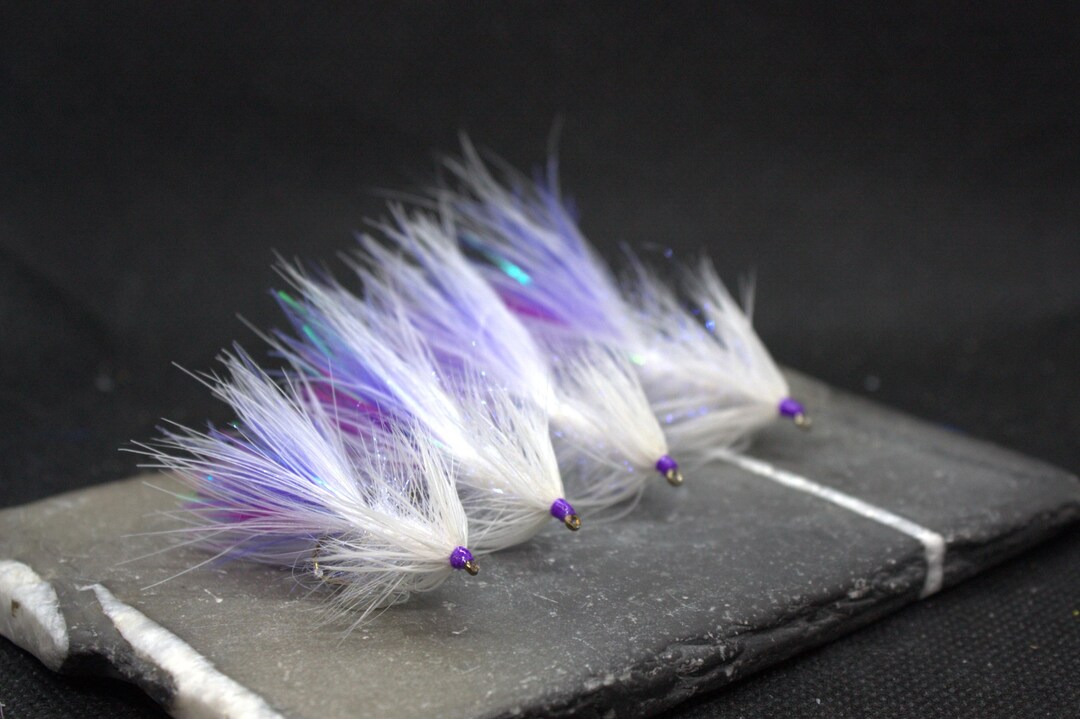 Set of 4 White Woolly Buggers on Daiichi 2220 Hooks, Sizes No. 10, 8, 6 ...