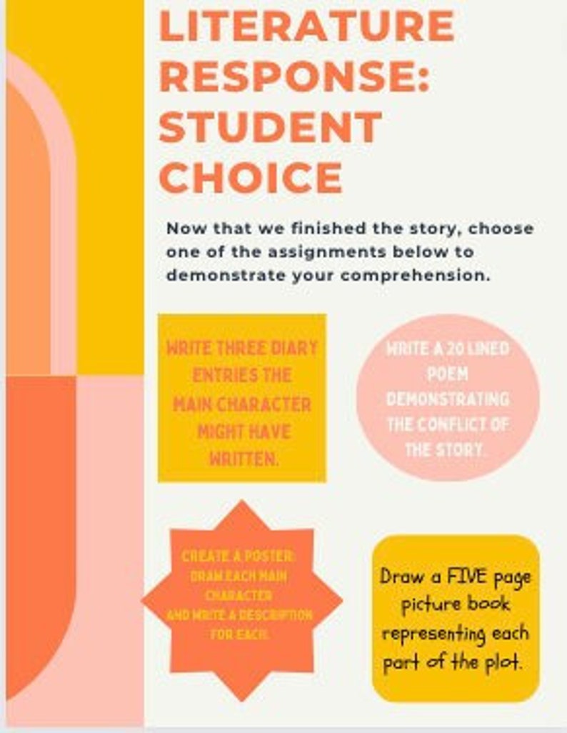Editable Literature Response: Student Choice - Etsy