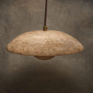 Nordic Minimalist Pendant Light – Beige Wood & Stone Ceiling Lamp for ...