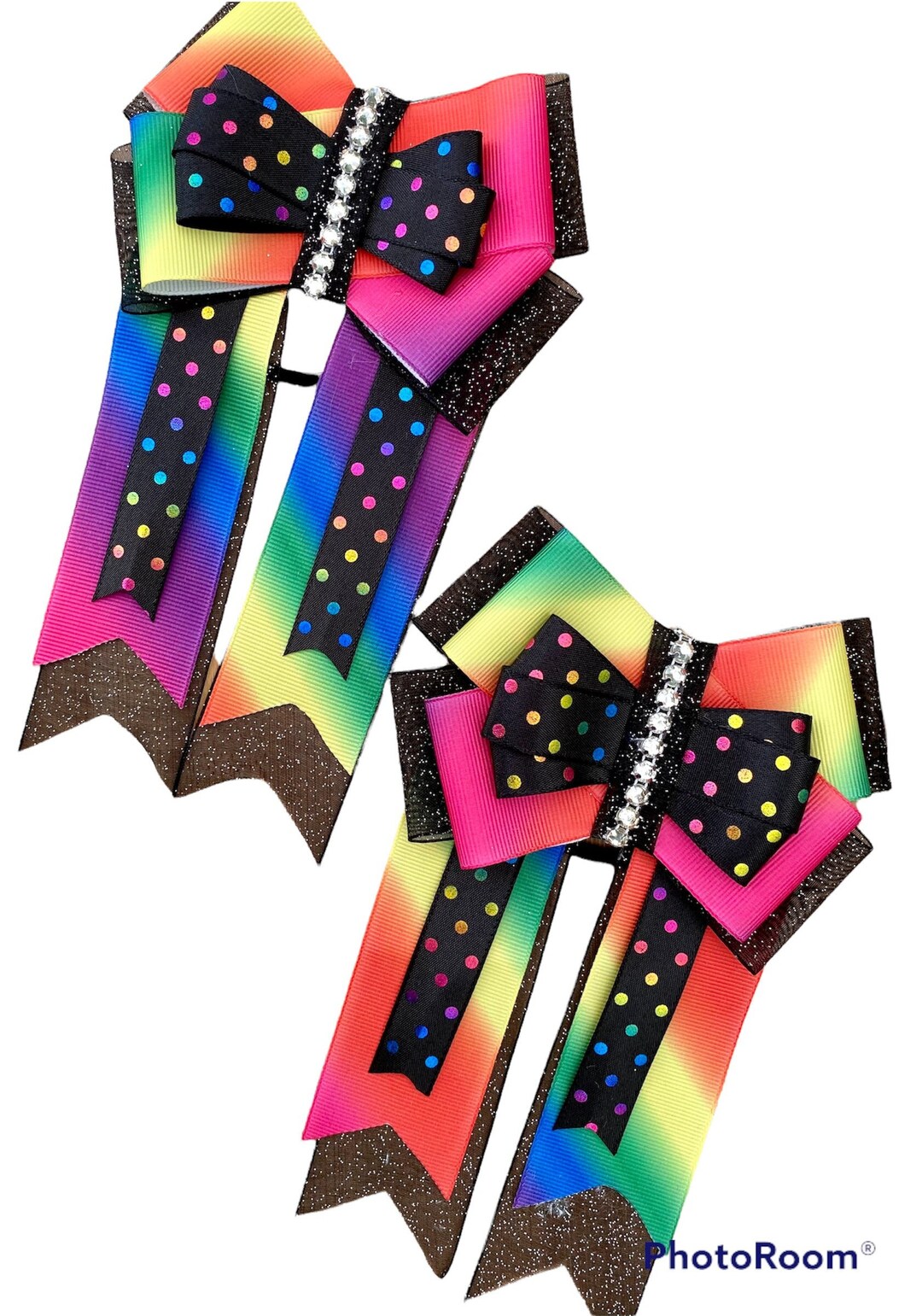 Original Sparkle Equestrian Dark Rainbow Hair Show Bows - Etsy