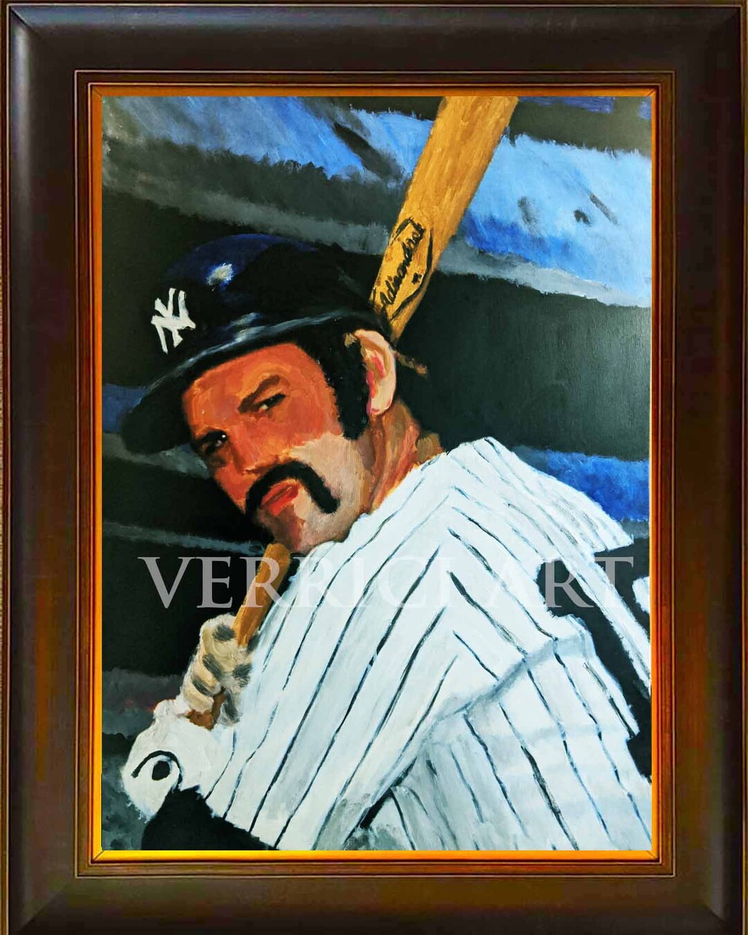Thurman Munson Painting HUGE New York Yankees on Deck Signed by the ...