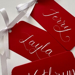 Red Place Cards/gift Tags With Handmade Satin Bow Handwritten ...