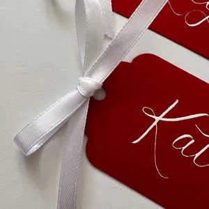 Red Place Cards/gift Tags With Handmade Satin Bow Handwritten ...