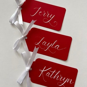 Red Place Cards/gift Tags With Handmade Satin Bow Handwritten ...