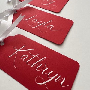Red Place Cards/gift Tags With Handmade Satin Bow Handwritten ...