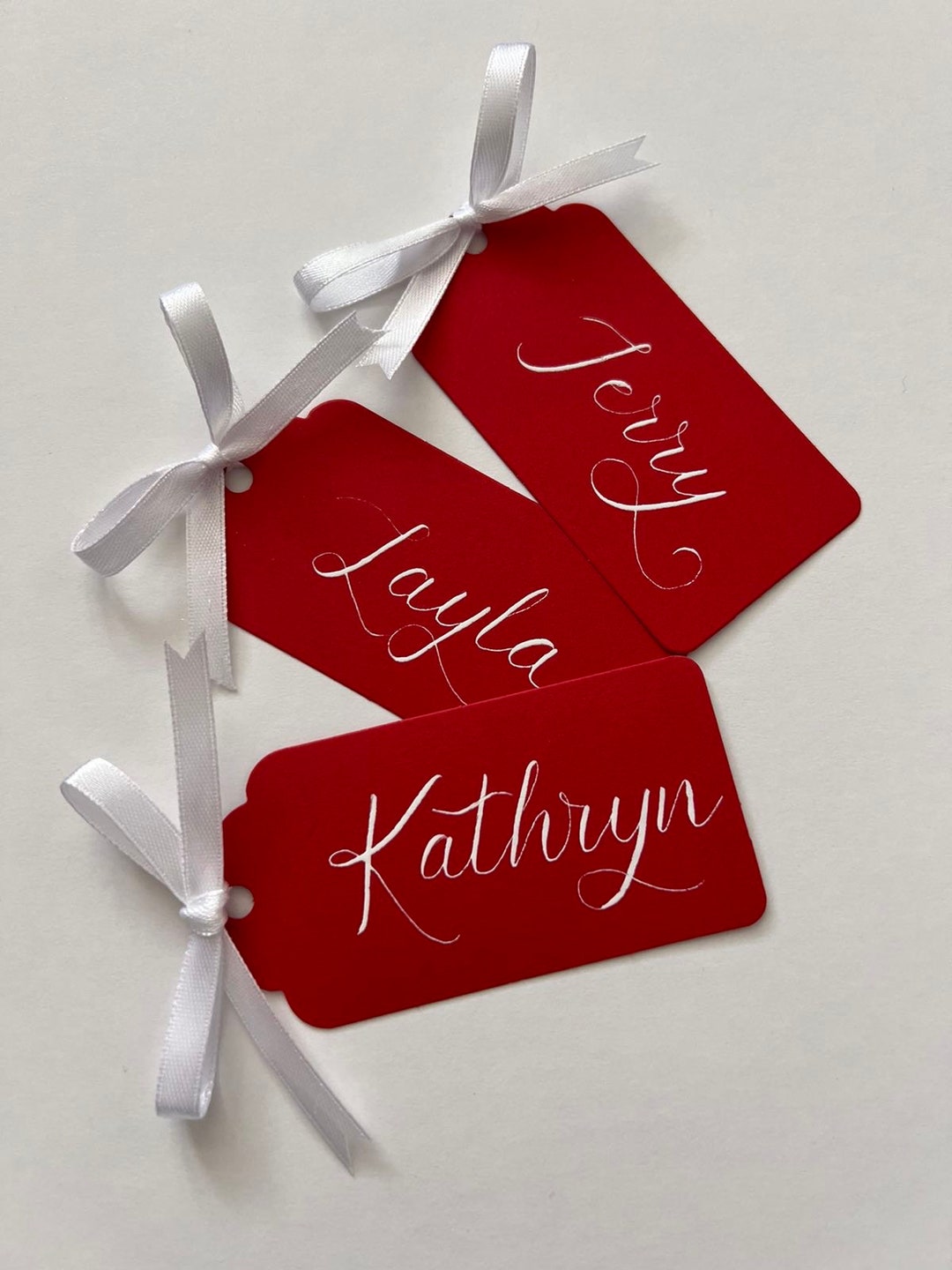 Red Place Cards/gift Tags With Handmade Satin Bow Handwritten ...