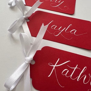 Red Place Cards/gift Tags With Handmade Satin Bow Handwritten ...