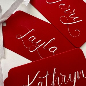 Red Place Cards/gift Tags With Handmade Satin Bow Handwritten ...