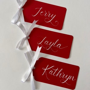 Red Place Cards/gift Tags With Handmade Satin Bow Handwritten ...