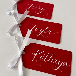 Red Place Cards/gift Tags With Handmade Satin Bow Handwritten ...