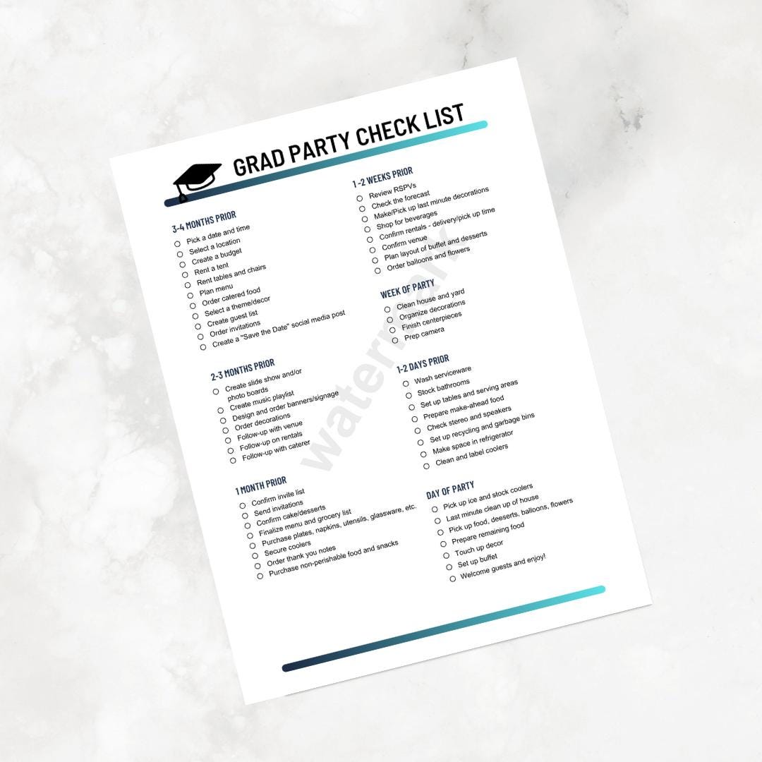 Graduation Party Checklist (PDF Download) - Etsy