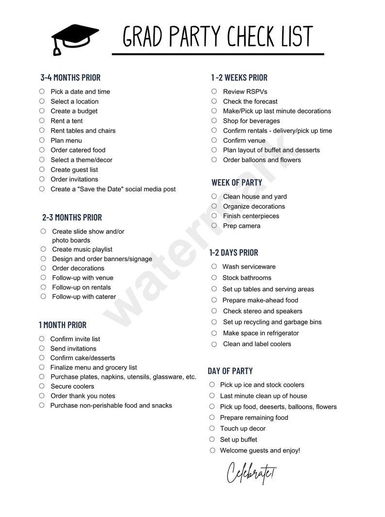 CELEBRATE! Graduation Party Planner Check List - Etsy