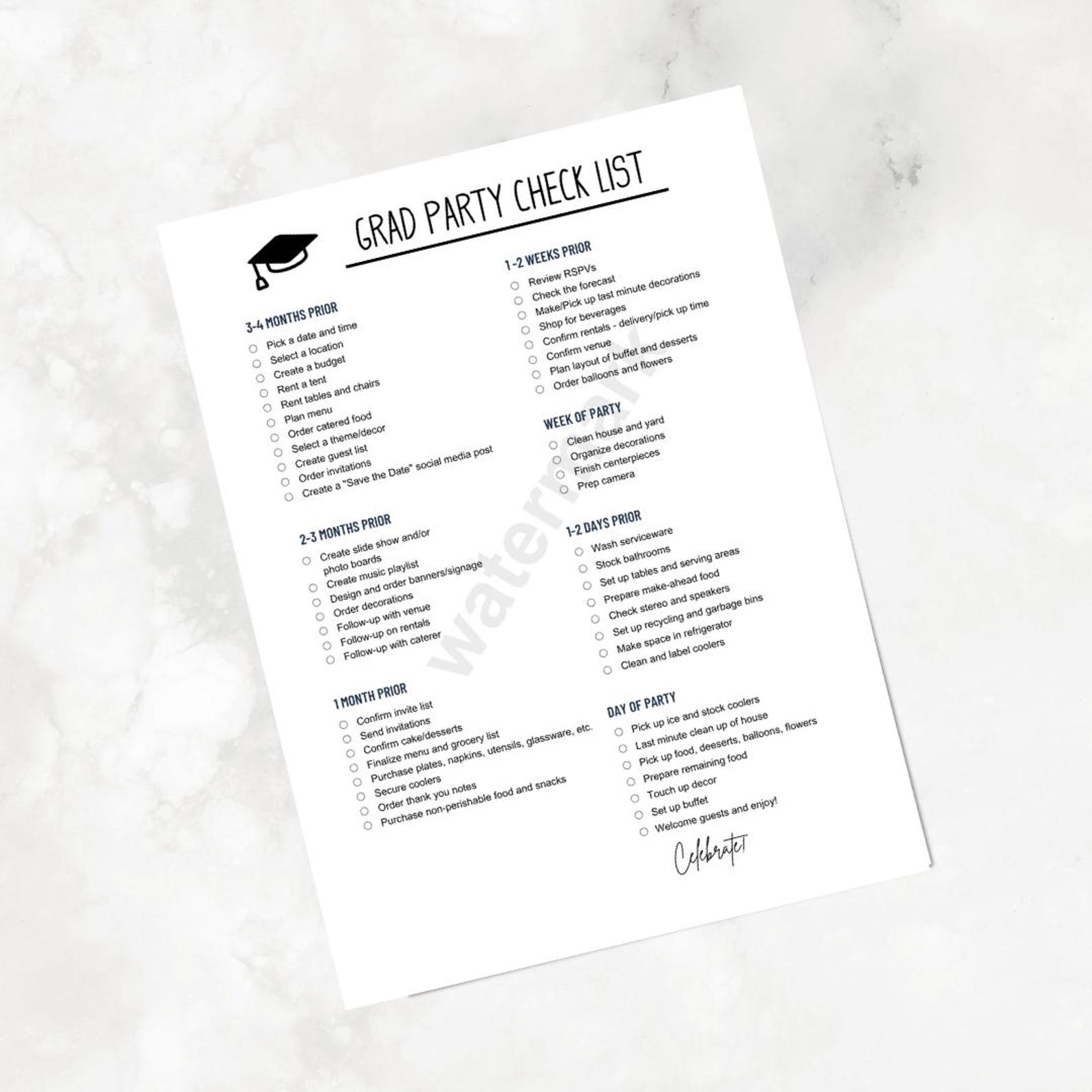 CELEBRATE! Graduation Party Planner Check List - Etsy
