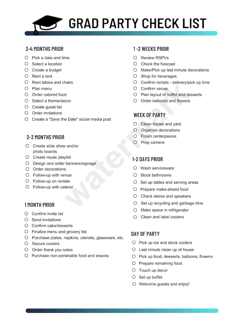 Graduation Party Checklist - Etsy