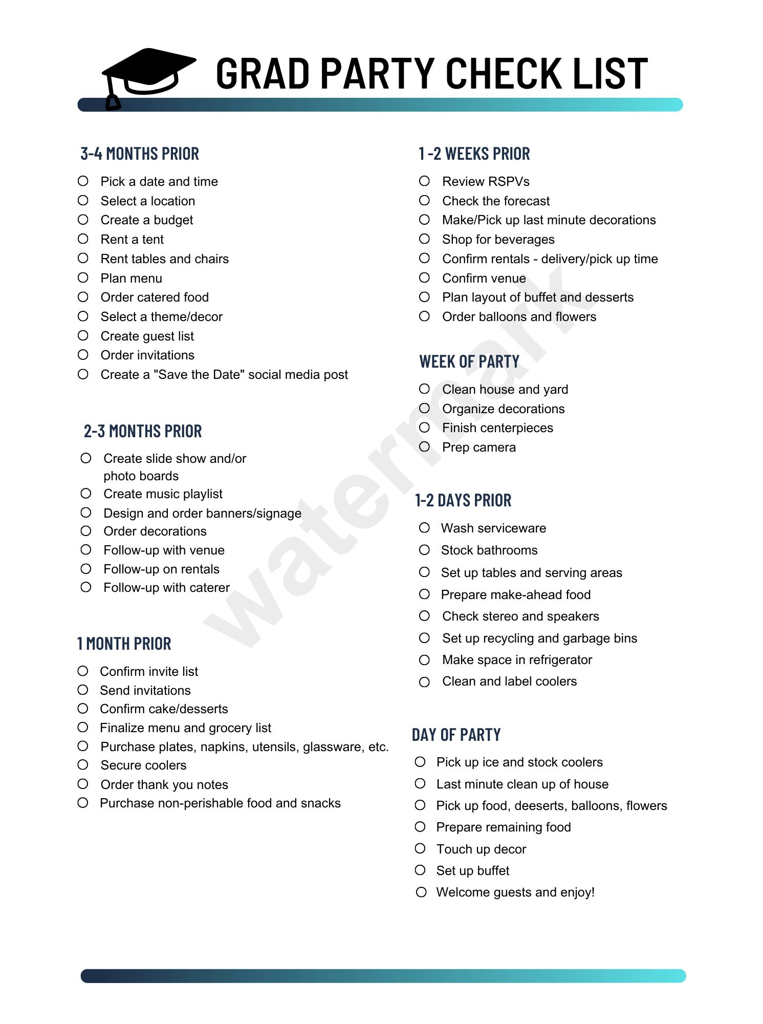 Graduation Party Checklist - Etsy