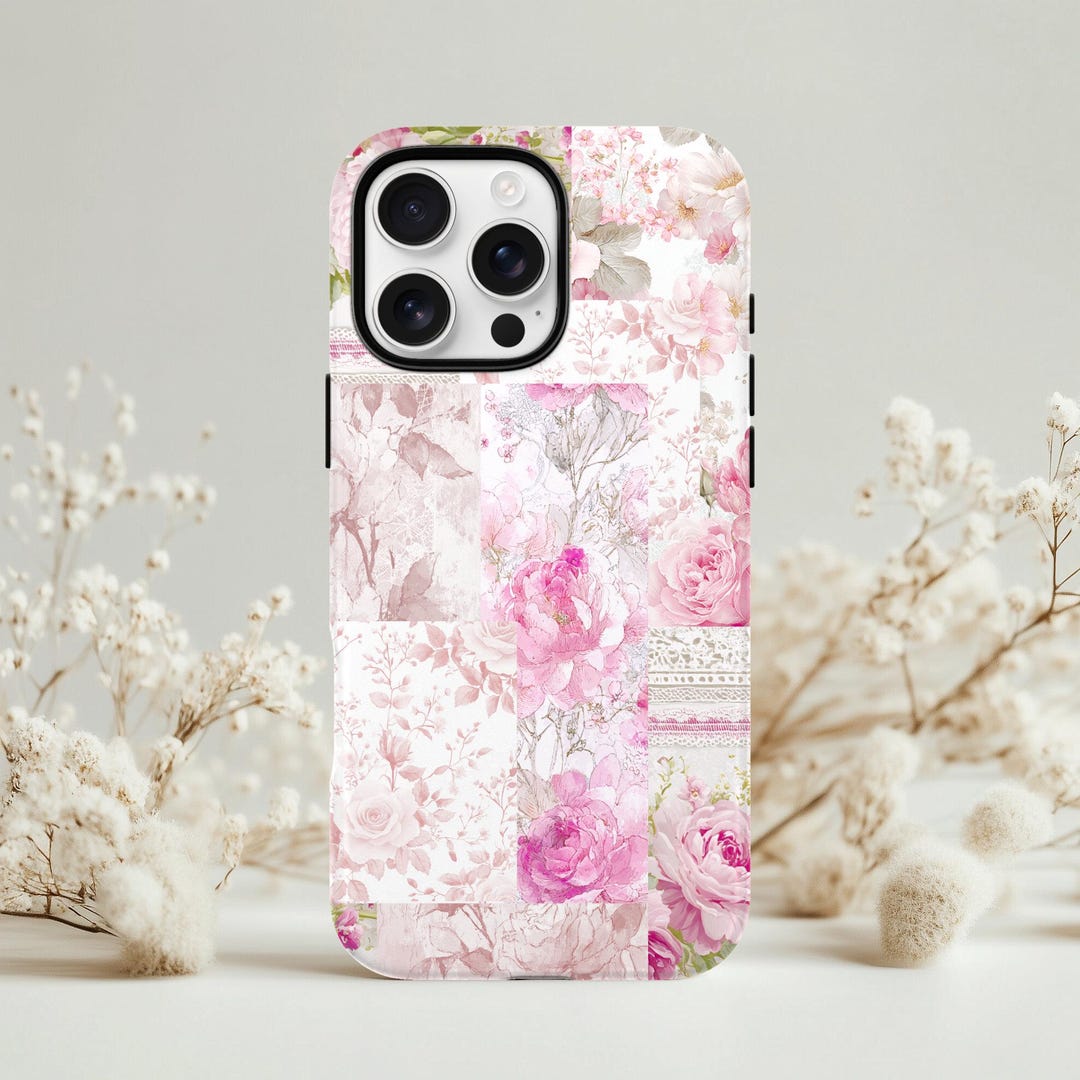 Pink Floral Shabby Chic Phone Case, Vintage Aesthetic, Collage Case ...