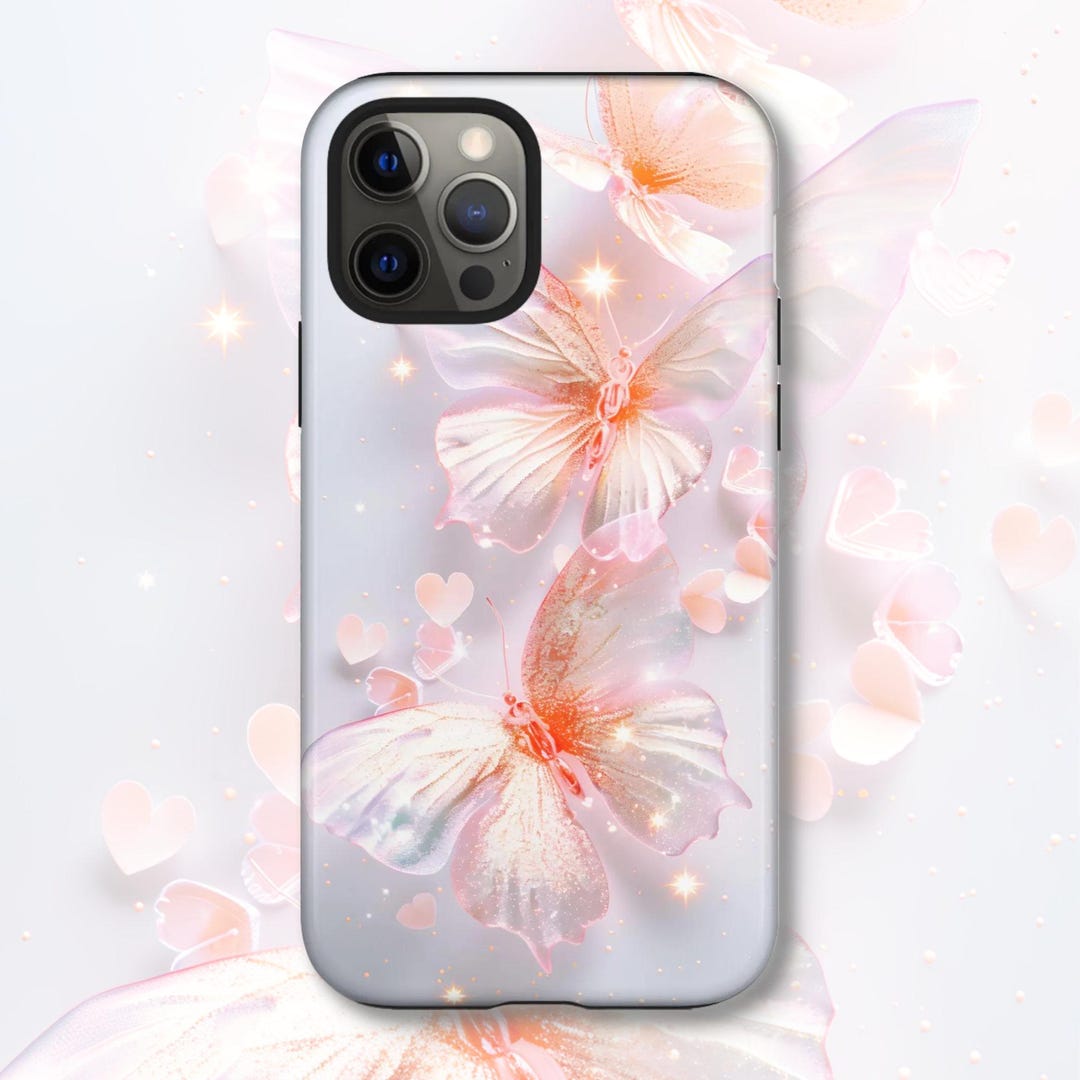 Neon Blush Pink Butterfly Phone Case, Floral Summer Case Design, iPhone ...