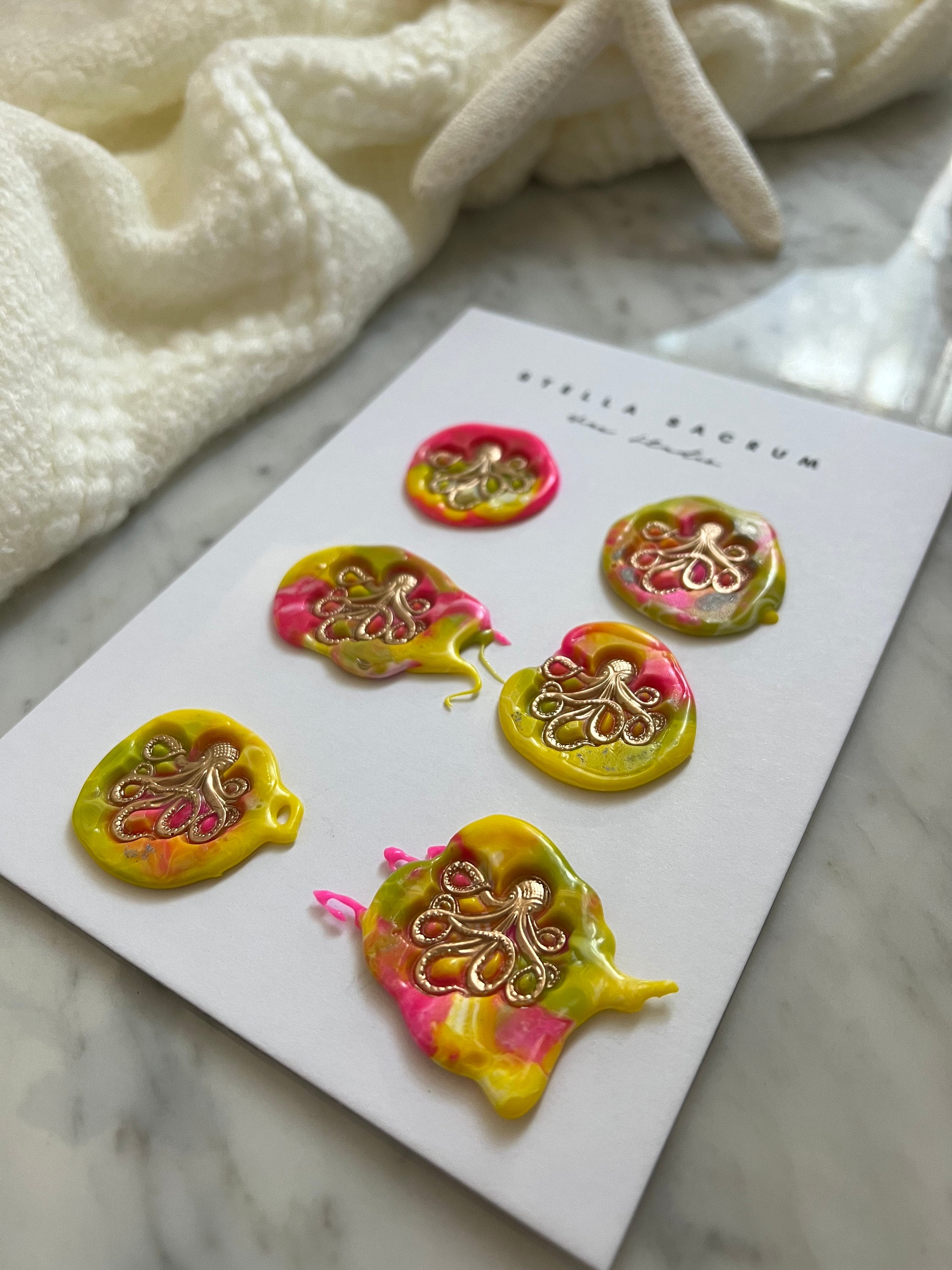 Neon Octopus, Set of 6 Stickers, Wax Seal, Self Adhesive, Wedding ...