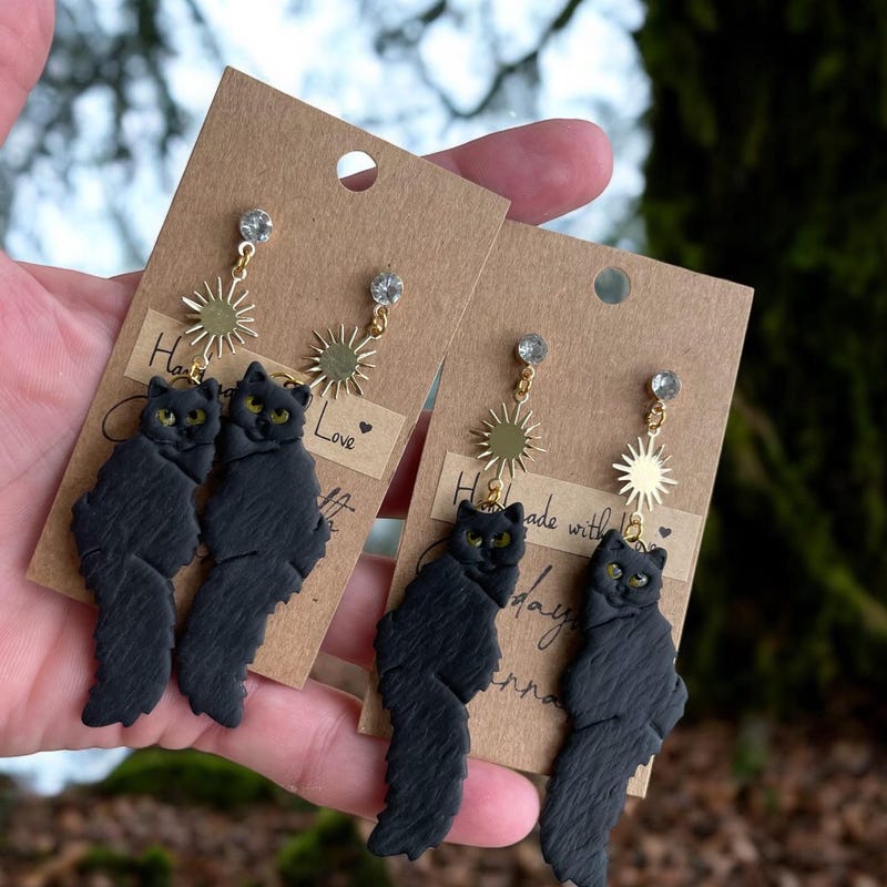 Dangle Cat Earrings Clay - Etsy