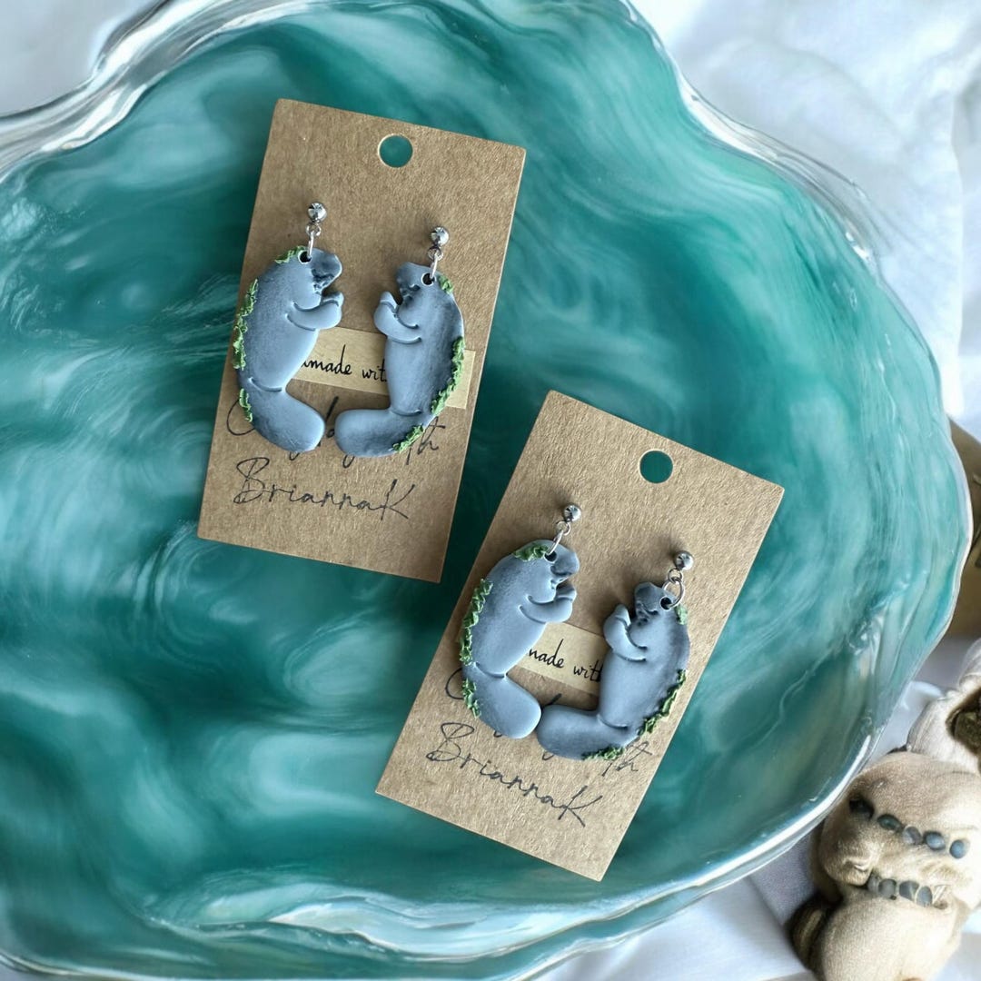 Manatee With Algae on It Polymer Clay Earrings! (1 Pair) | Nature ...
