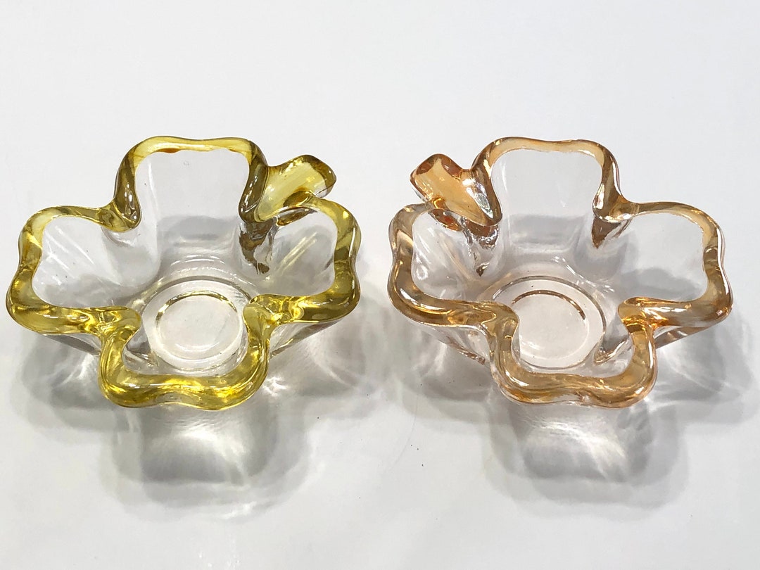 Two Vintage Shamrock Four Leaf Clover Candy Nut Dish With Colored Trim ...