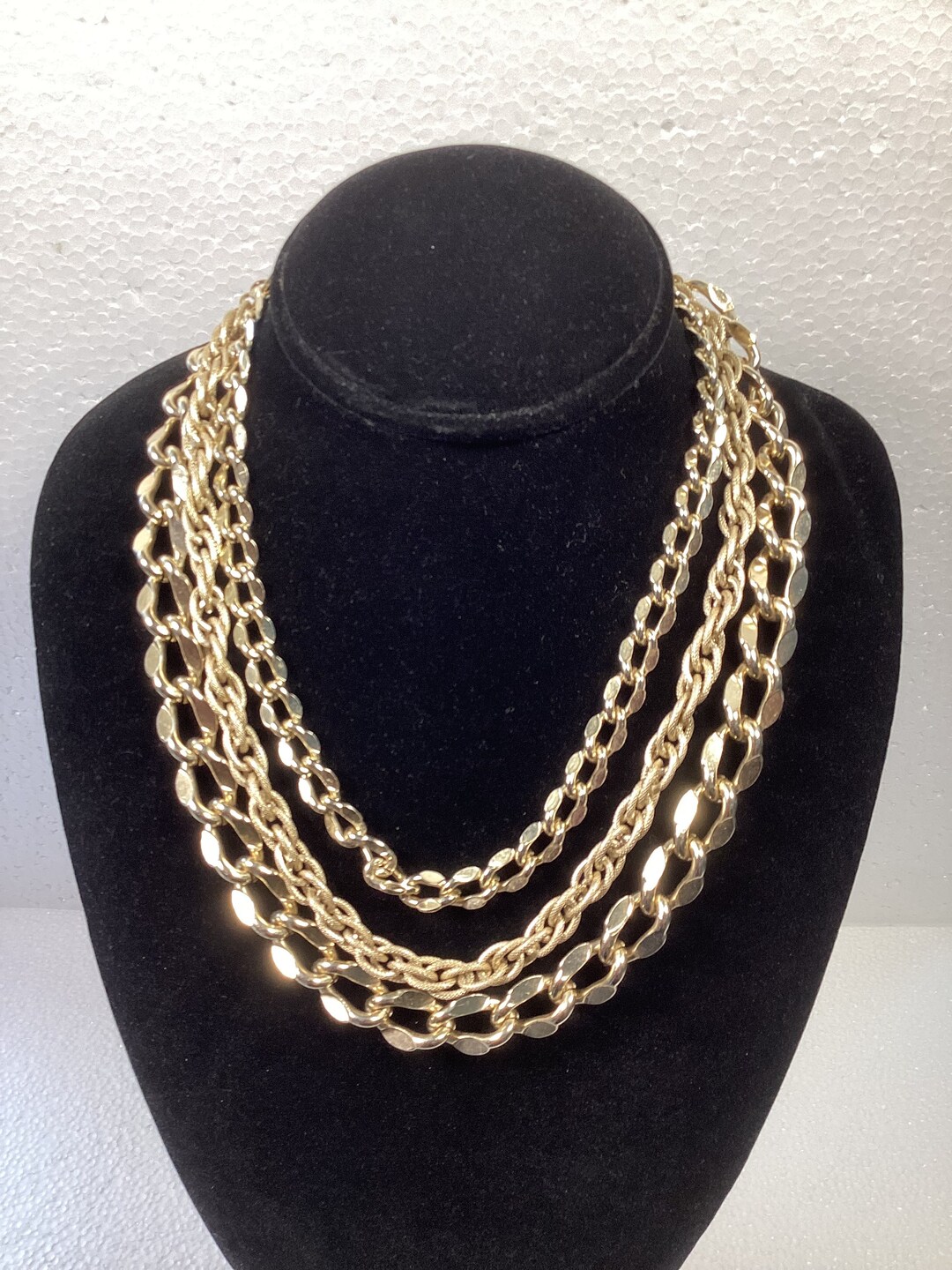 West Germany Necklace Choker Style Triple Gold Tone Chains With Extension and Hang Tag - Etsy