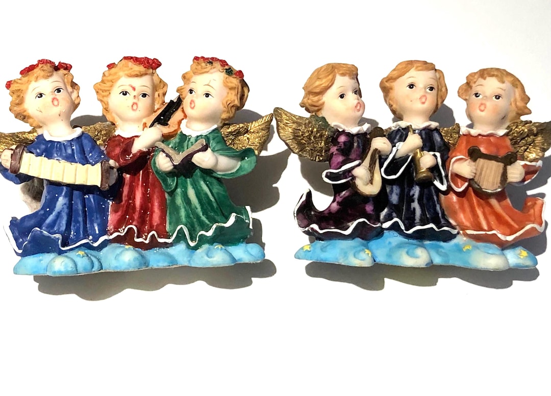 Christmas Musical Angel Trio Carolers Set of Two Figurines - Etsy