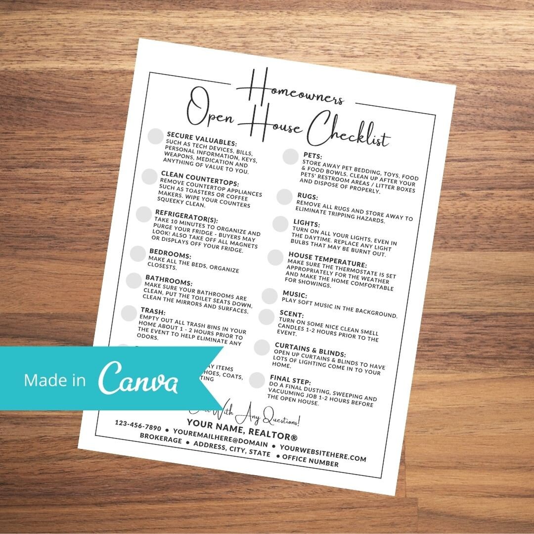 Homeowner Open House Checklist, Event Preparation List, Home Selling ...