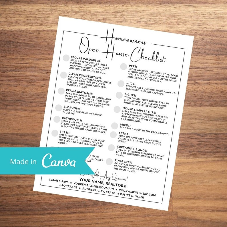 Homeowner Open House Checklist, Event Preparation List, Home Selling ...